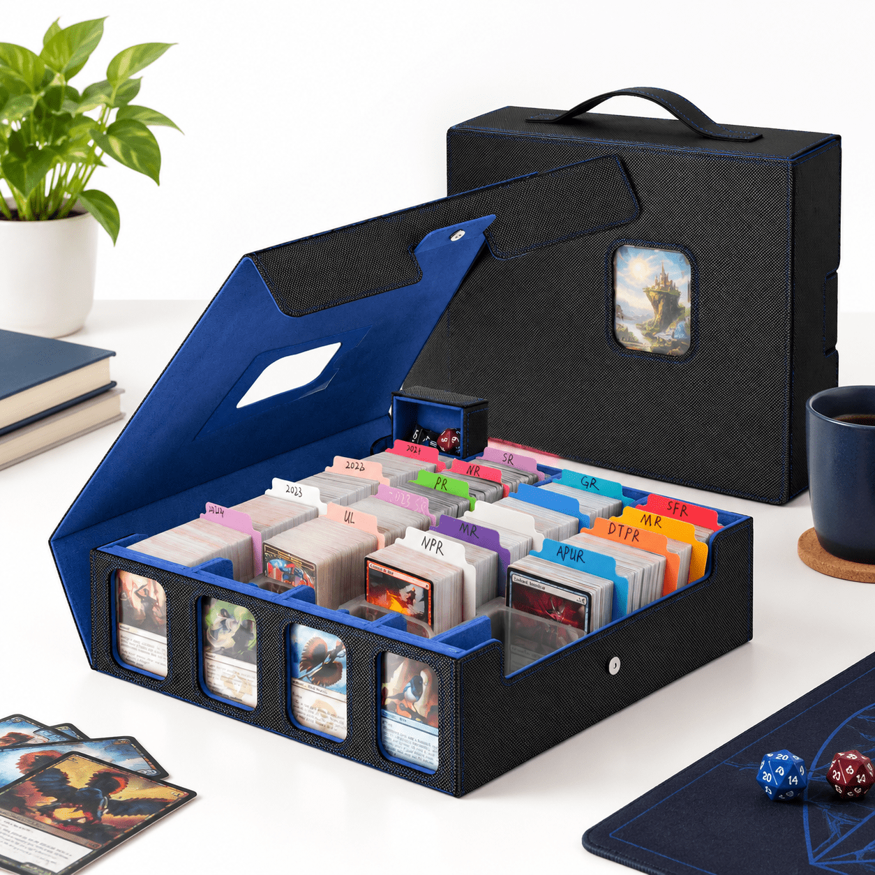 Black/Blue 3200+ Standard 4 Row Trading Card Storage Display Case ...