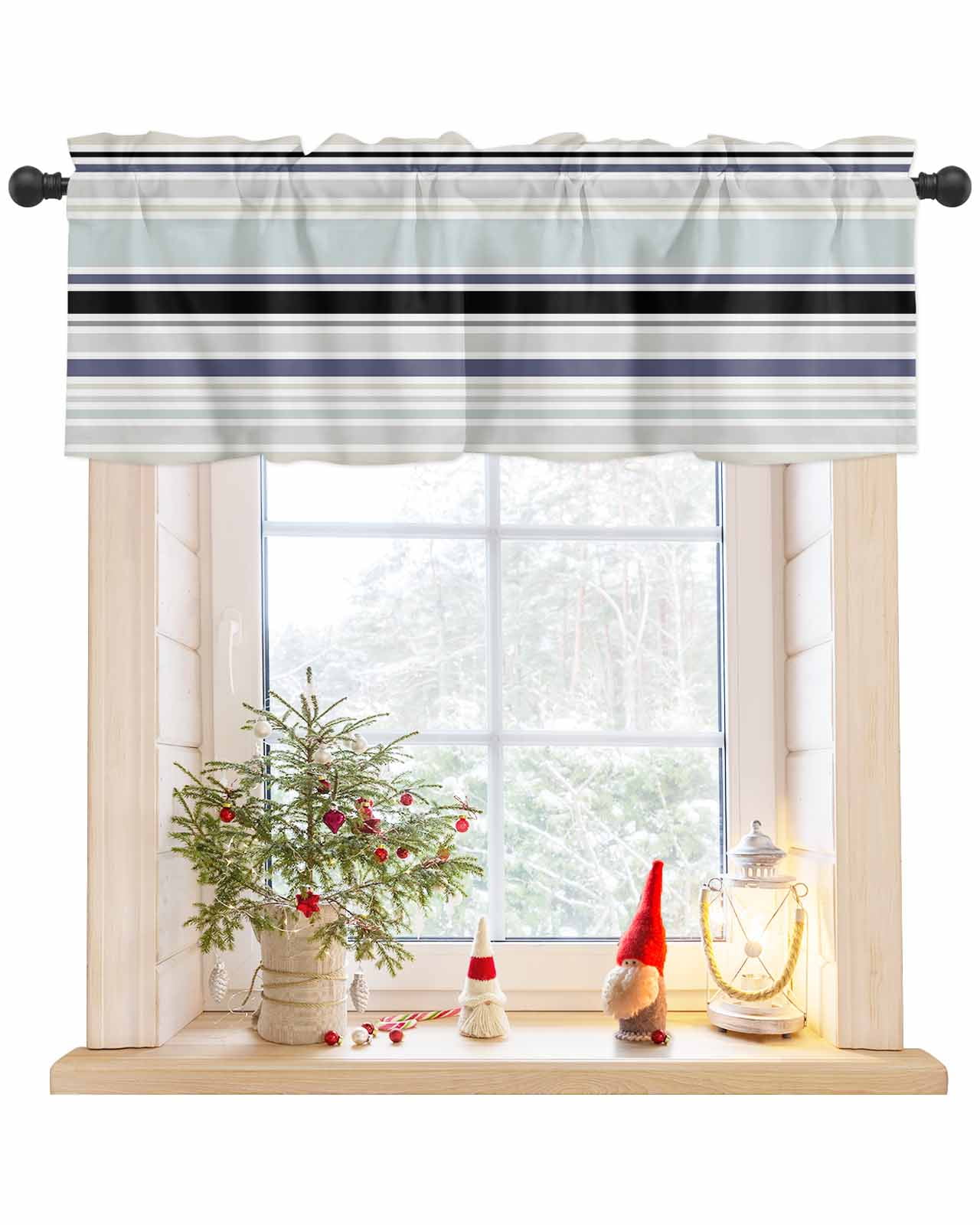 Black Blue Aqua Striped Curtain Valance for Windows/Living Room/Kitchen ...
