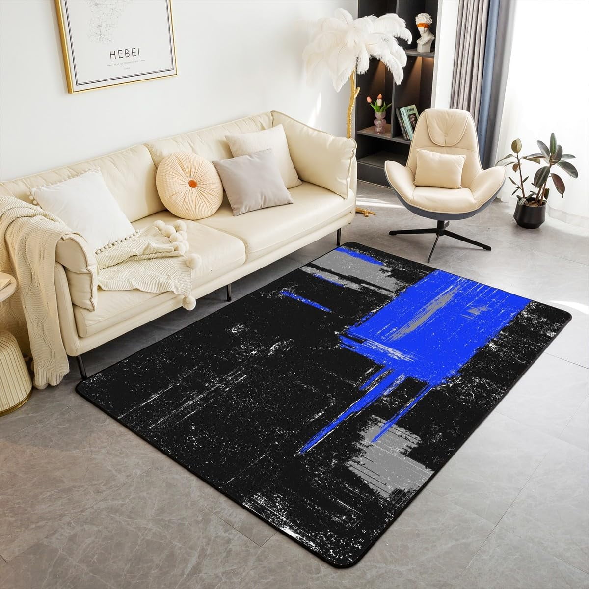 Black And Blue Area Rug Abstract Indoor Floor Mat For Boys Girls Teens ...