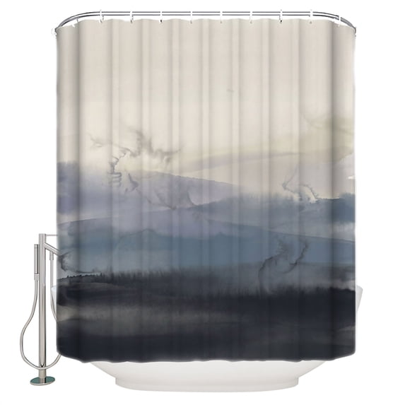 Black Blue Beige Bathroom Shower Curtains with 12 Hooks Polyester ...