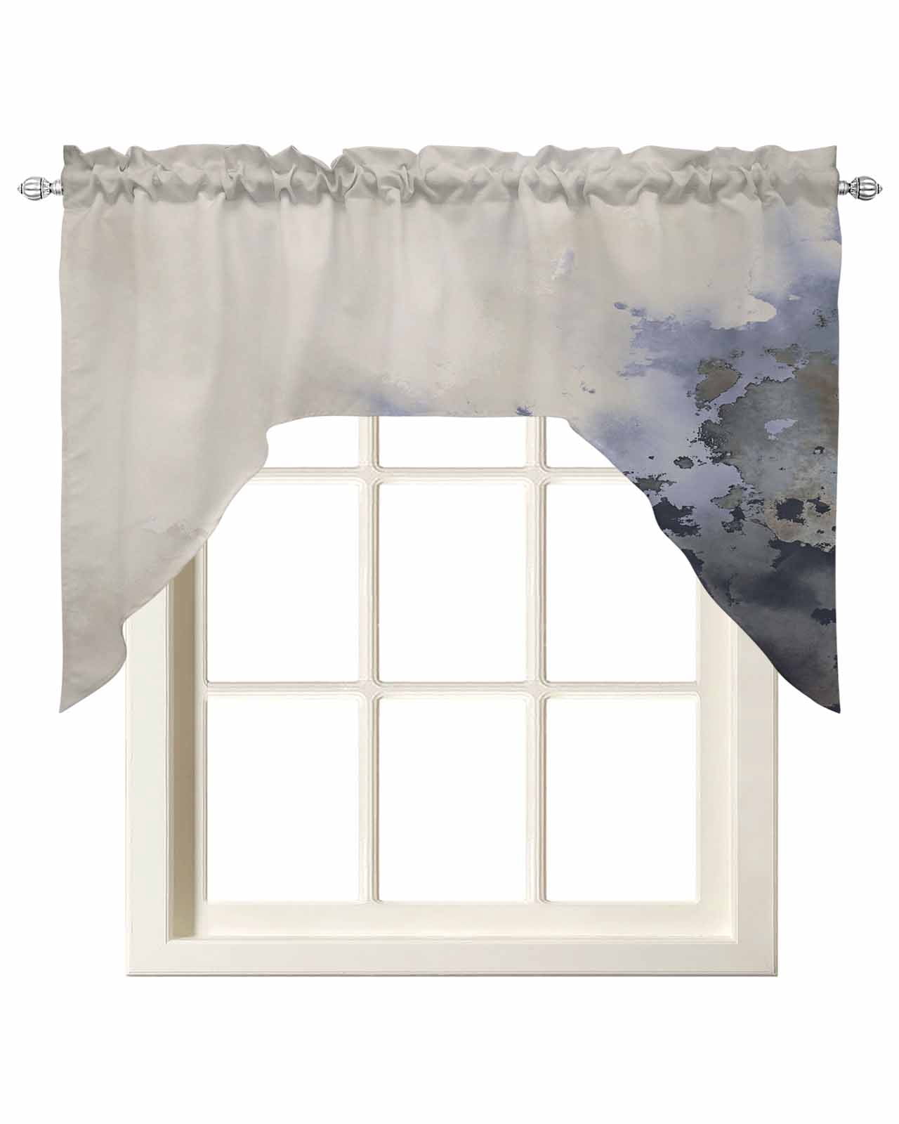 Black Blue Beige Kitchen Swag Valances for Windows, Modern Ink Wash ...