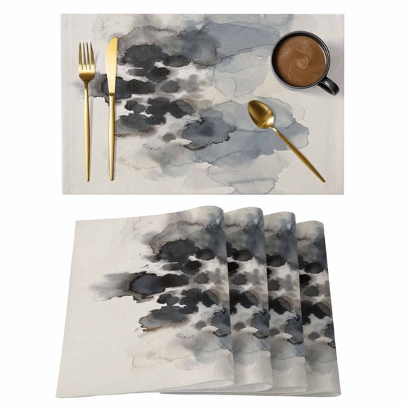Black Blue Beige Placemats Set of 8 Ink Wash Painting Abstract Art ...
