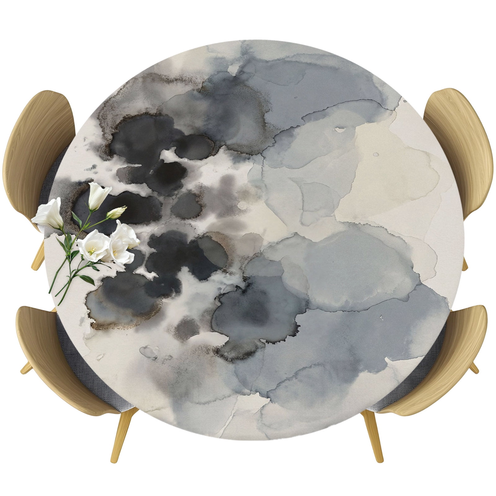 Black Blue Beige Round Tablecloth 45-54 Inch Round Fitted Table Cloth ...