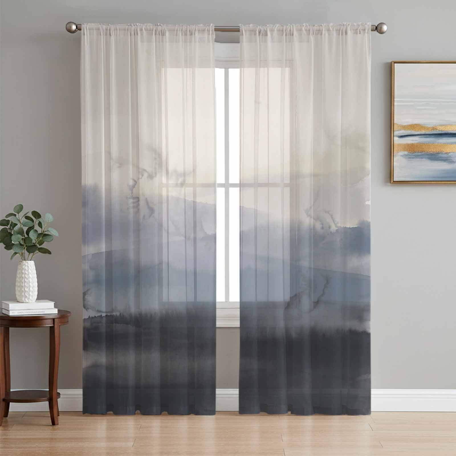 Black Blue Beige Sheer Curtains for Living Room Bedroom Modern Oil ...