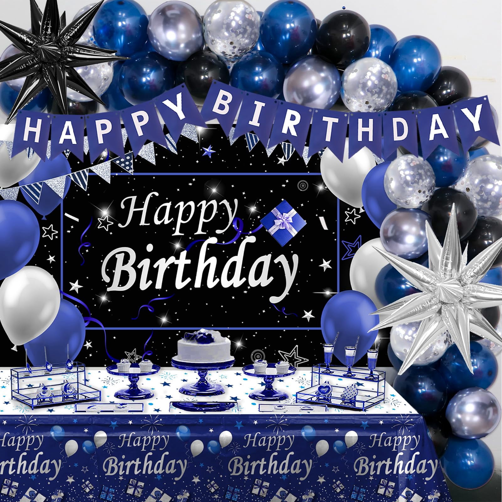 Black and Blue Birthday SSF20 Decorations for Men Women Girls, 75 PCS ...