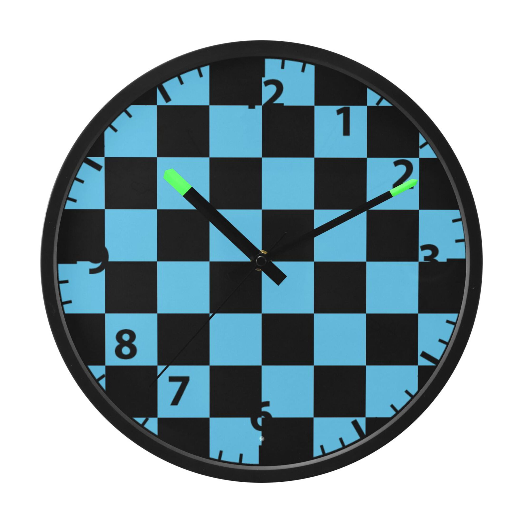 Black Blue Checked Pattern Wall Clock 12 Inch Voice Activated Night ...