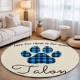 Black and Blue Checkered Plaid Cat Paw Round Rug 5ft Prints on Linen ...
