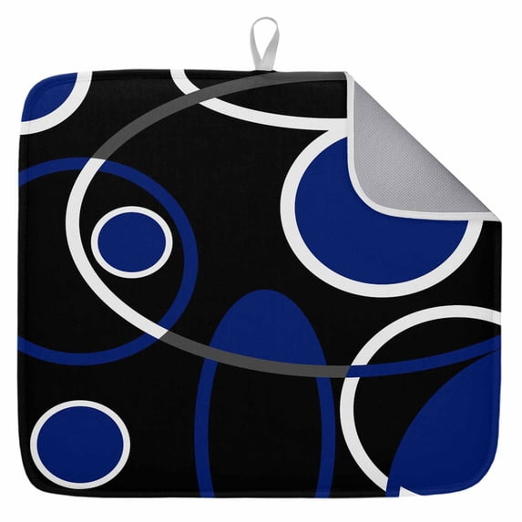 Black Blue Dish Drying Mat for Kitchen Counter,White Circle Geometric ...