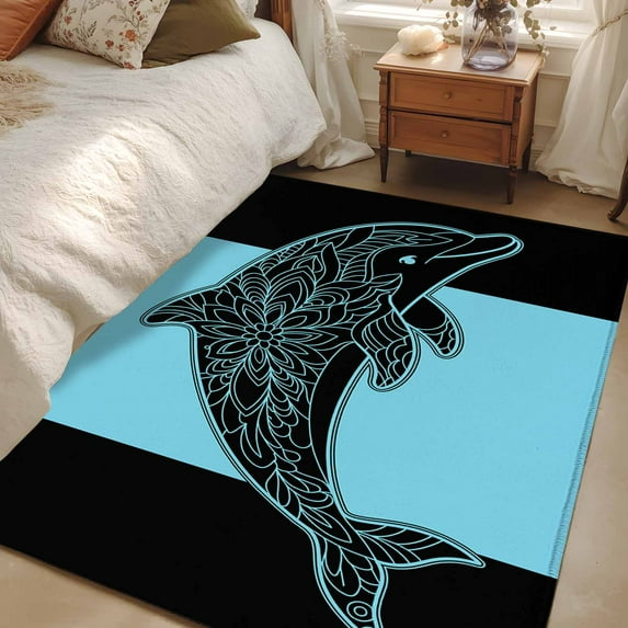 Black Blue Dolphin Area Rugs 3x5 for Living Room, Summer Beach Coastal ...