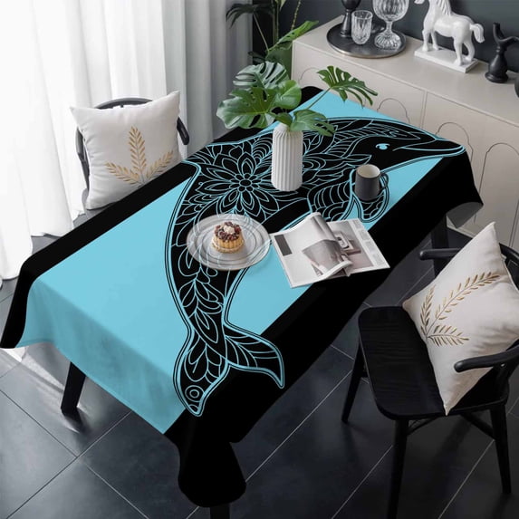 Black Blue Dolphin Table Cloth Waterproof Tablecloths, Summer Beach ...
