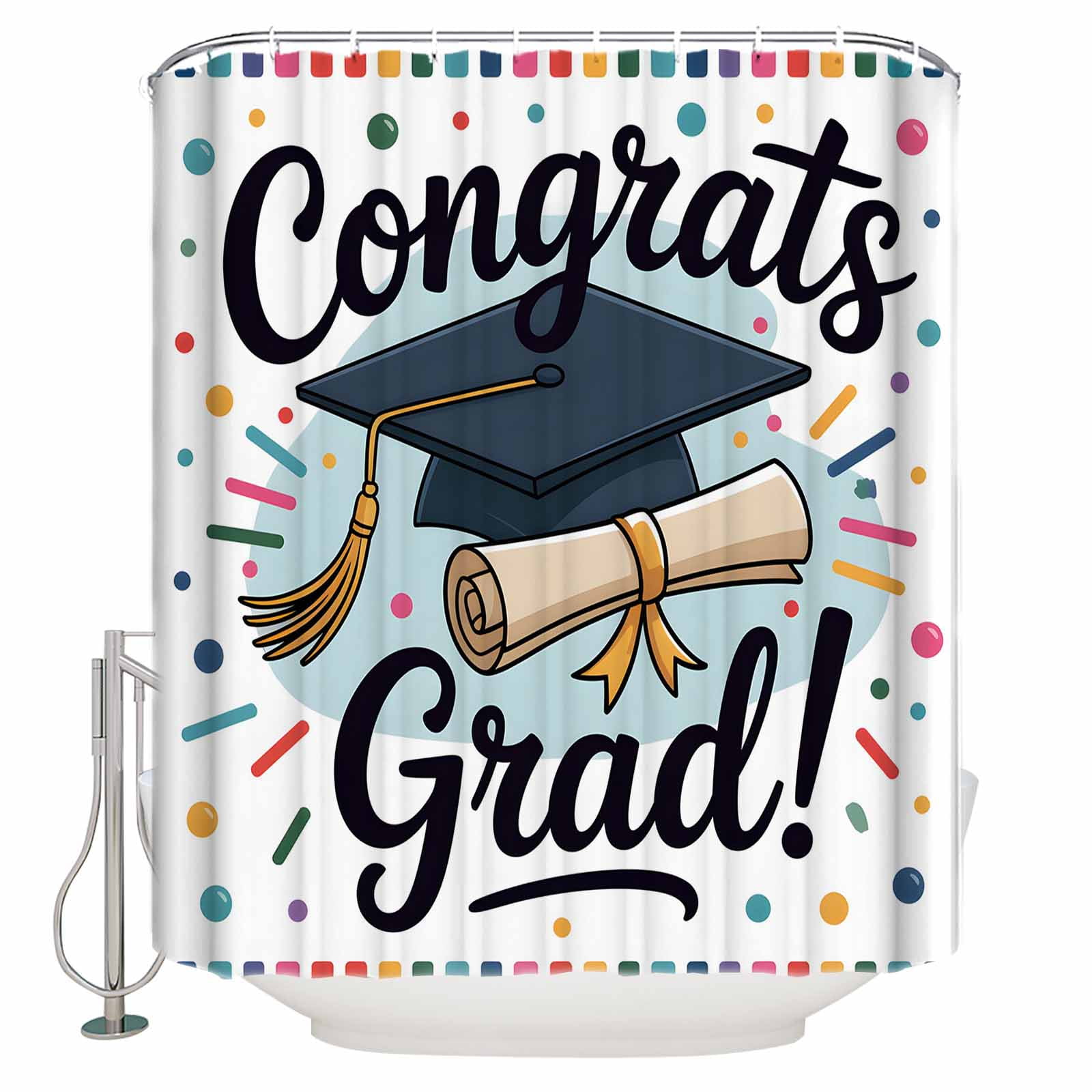 Black Blue Graduation Hat Bathroom Shower Curtains with 12 Hooks ...