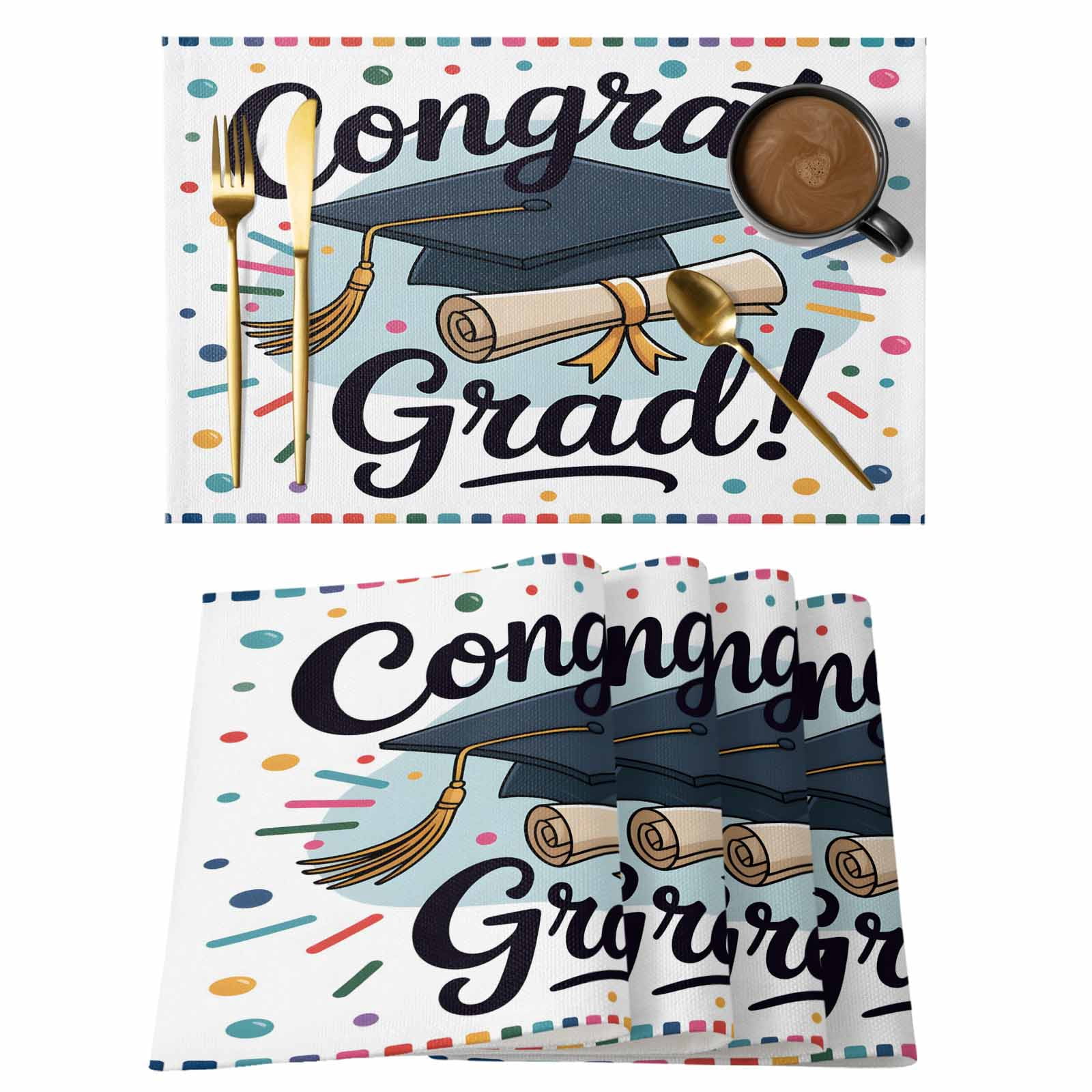 Black Blue Graduation Hat Placemats Set of 8, Funny Words Placemats for ...