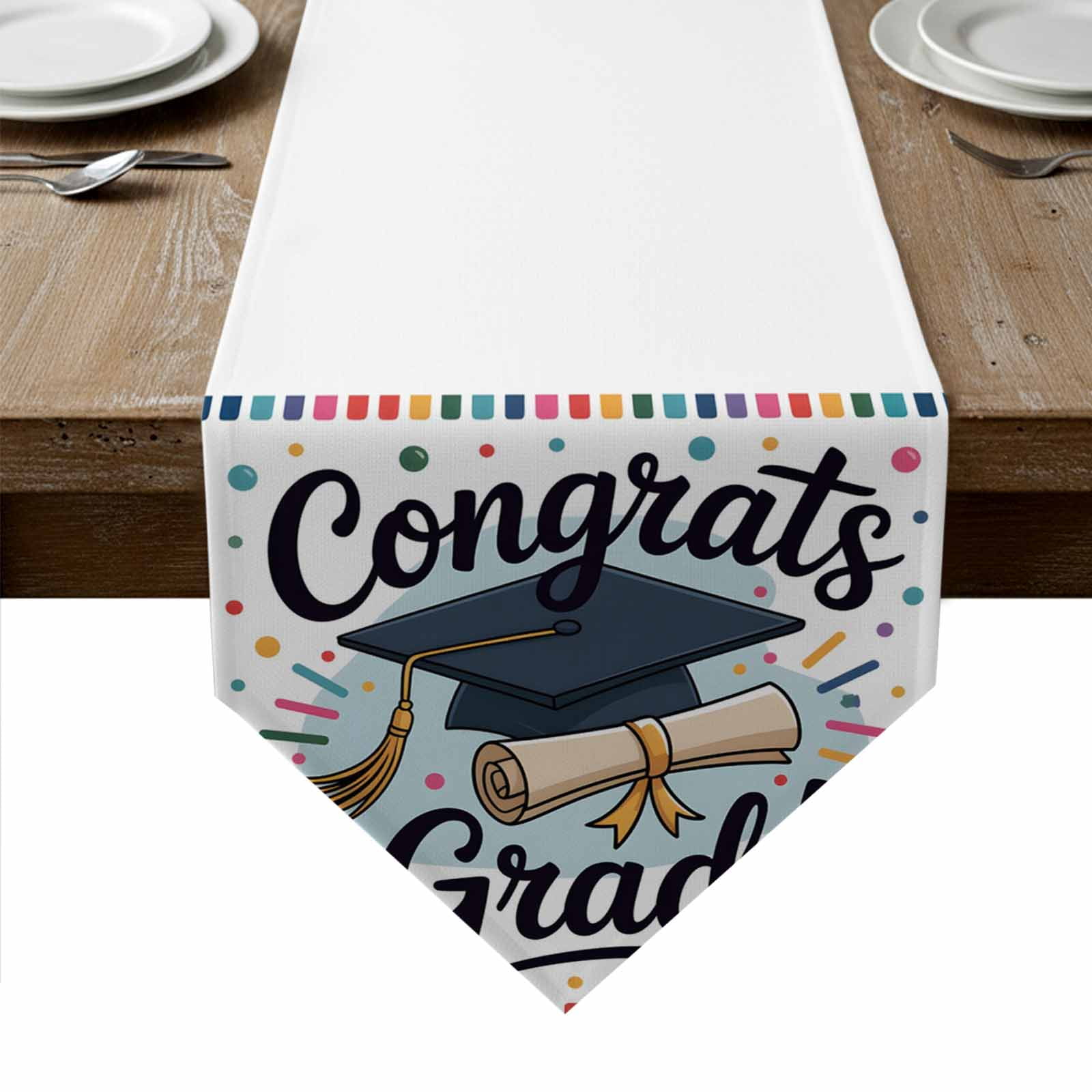 Black Blue Graduation Hat Table Runner Linen Burlap Table Runner 70 ...