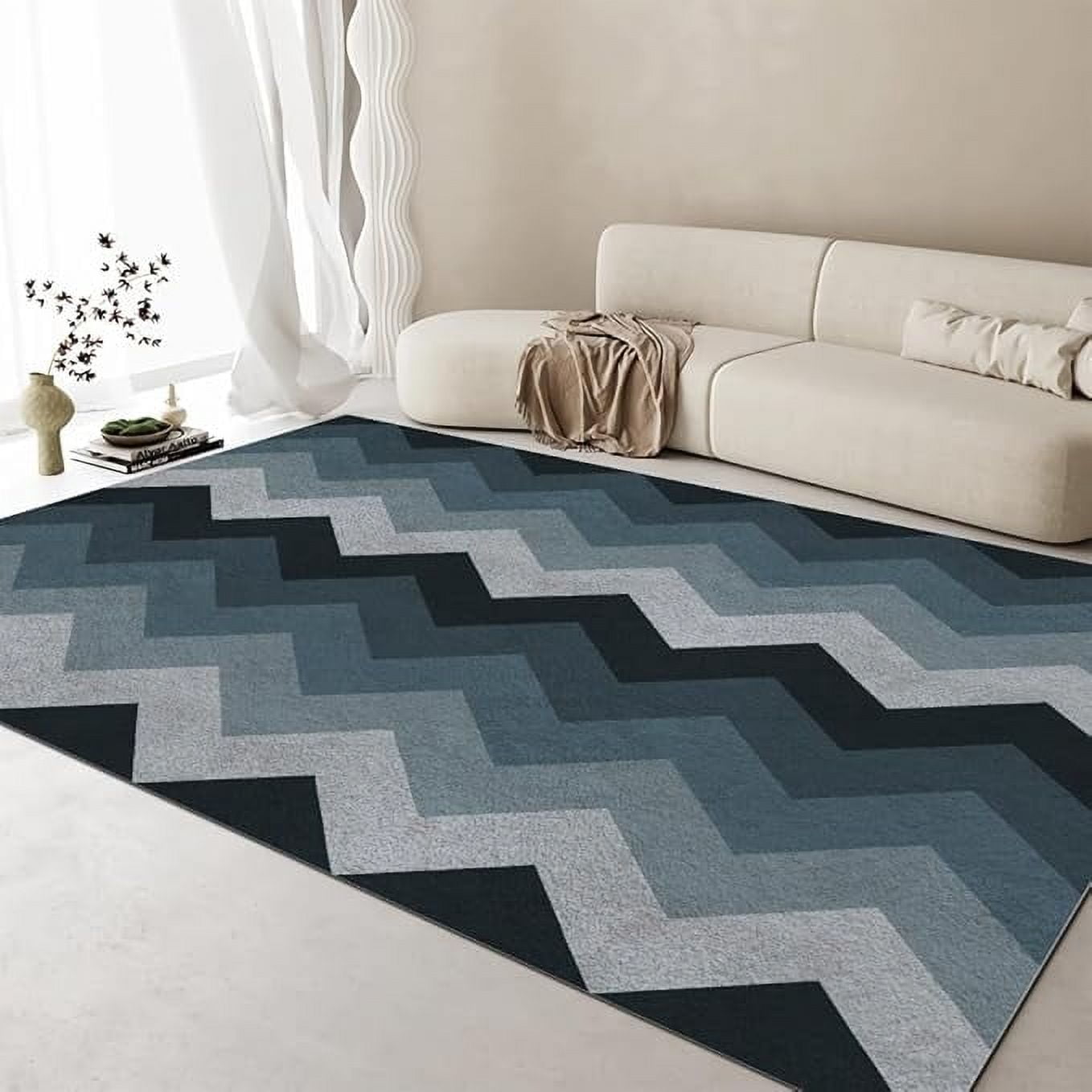 Black Blue And Gray Wavy Area Rug, Modern Abstract Rug, Home Decor Rugs ...