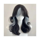 Black Blue Highlights Short Synthetic Wavy Wig with Bangs Fluffy Heat ...