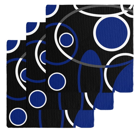 Black Blue Kitchen Dish Towels for Drying Dishes Set of 3, White Circle ...