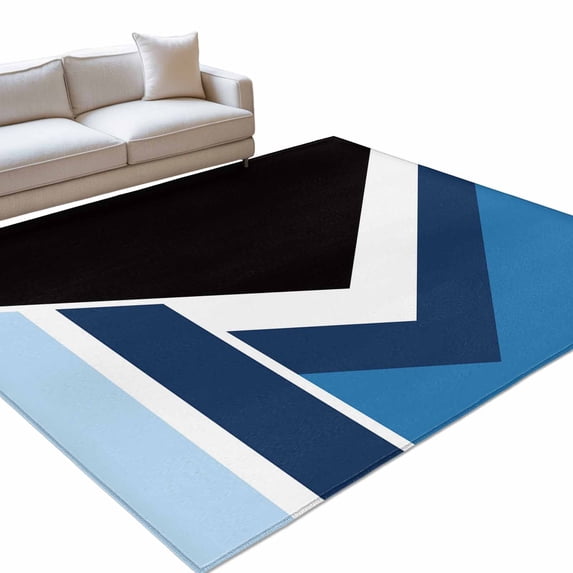 Black Blue Lines 2.7x5ft Non Slip Area Rug Geometric Abstract Black ...