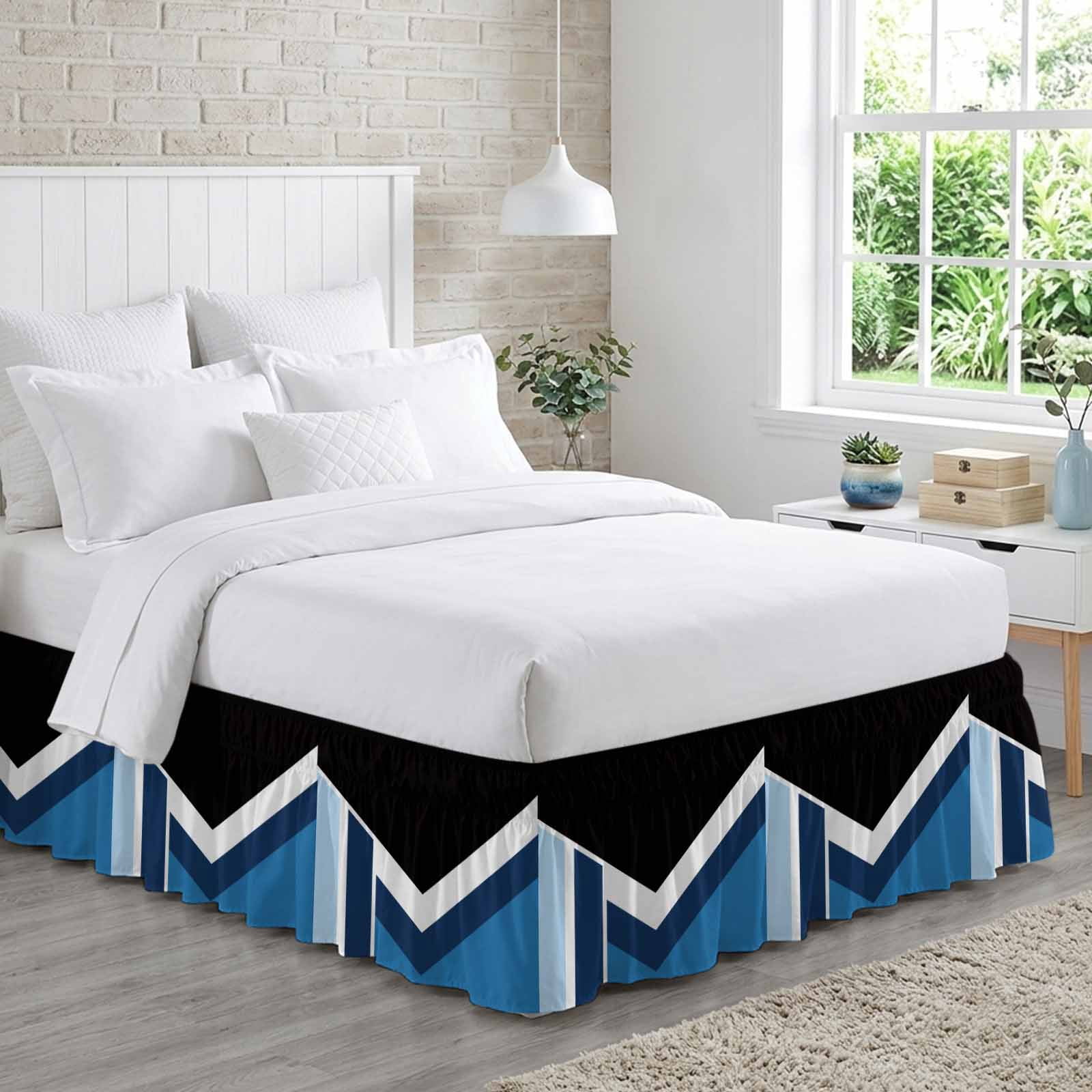 Black Blue Lines Bed Skirt California King Size 18 Inch Drop, Geometric ...