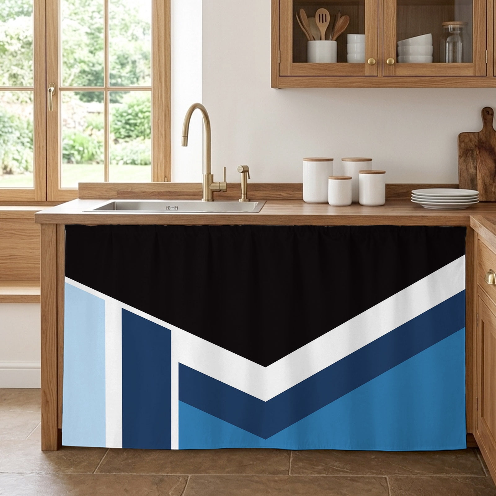 Black Blue Lines Cabinet Curtains 28" W x 51" L Geometric Abstract ...