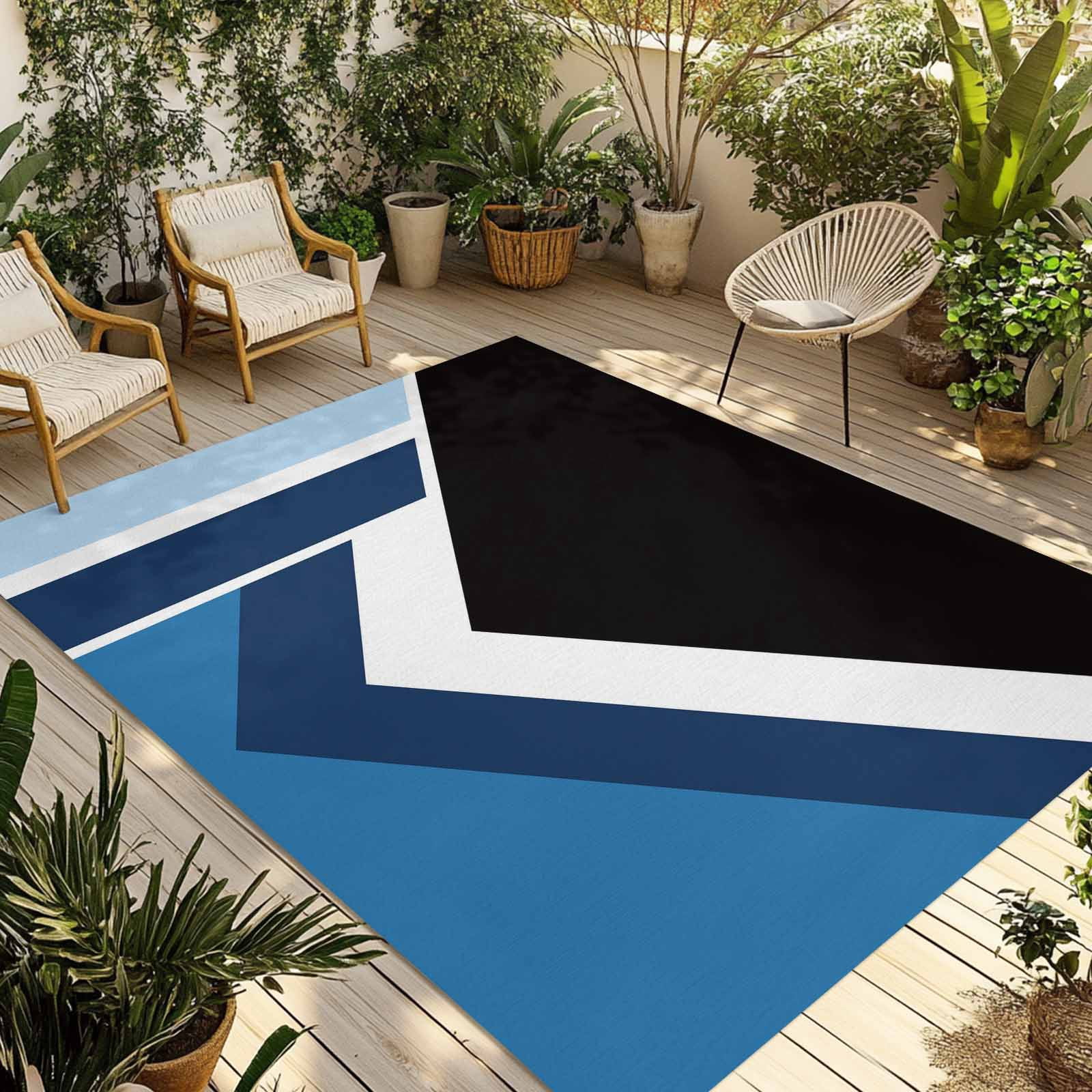 Black Blue Lines Outdoor Rug 4x6 ft Geometric Abstract Black Dark Blue ...