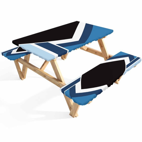 Black Blue Lines Picnic Table Cover with Bench Covers Geometric ...