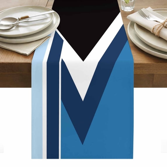 Black Blue Lines Table Runner 13 x 108 Inch, Geometric Abstract Black ...