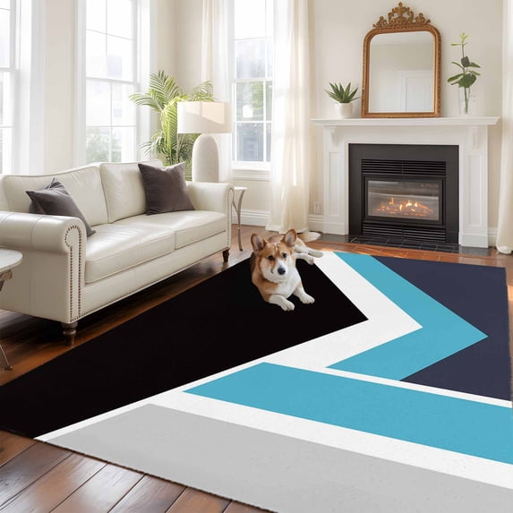 Black Blue Lines Washable Area Rug 8x10 Geometric Abstract Black White ...
