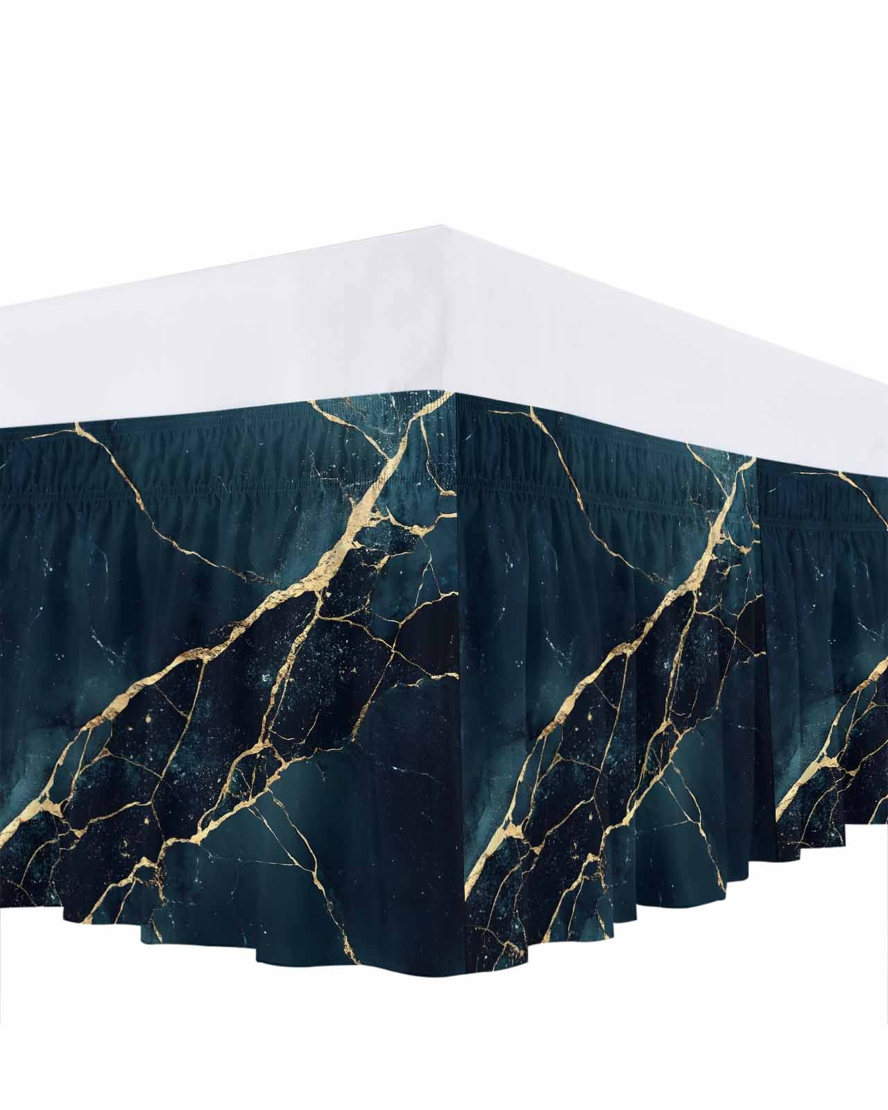 Black Blue Marble Bed Skirt King Size 18" Drop Modern Art Abstract ...