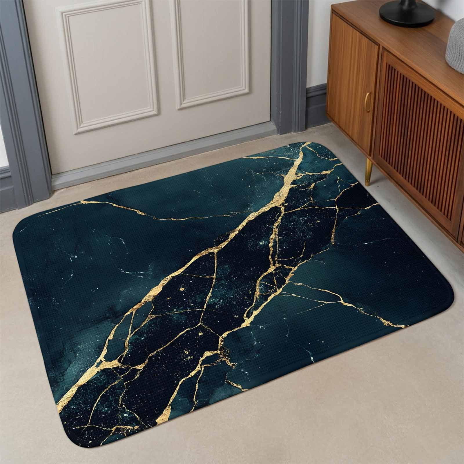 Black Blue Marble Front Door Mat Indoor Entrance, Modern Art Abstract ...
