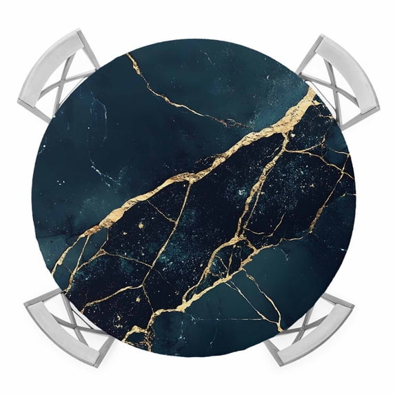 Black Blue Marble Round Fitted Tablecloth with Elastic Edge, Modern Art ...