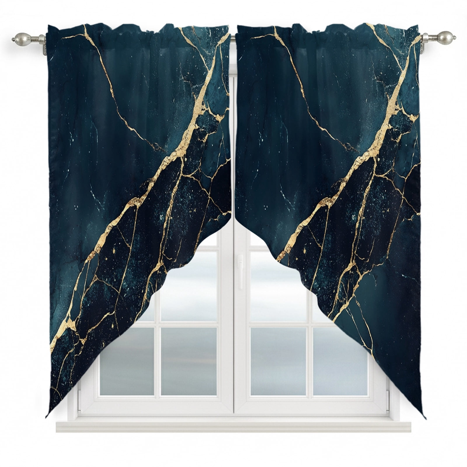 Black Blue Marble Swag Valances for Windows 36 inches Long, Modern Art ...