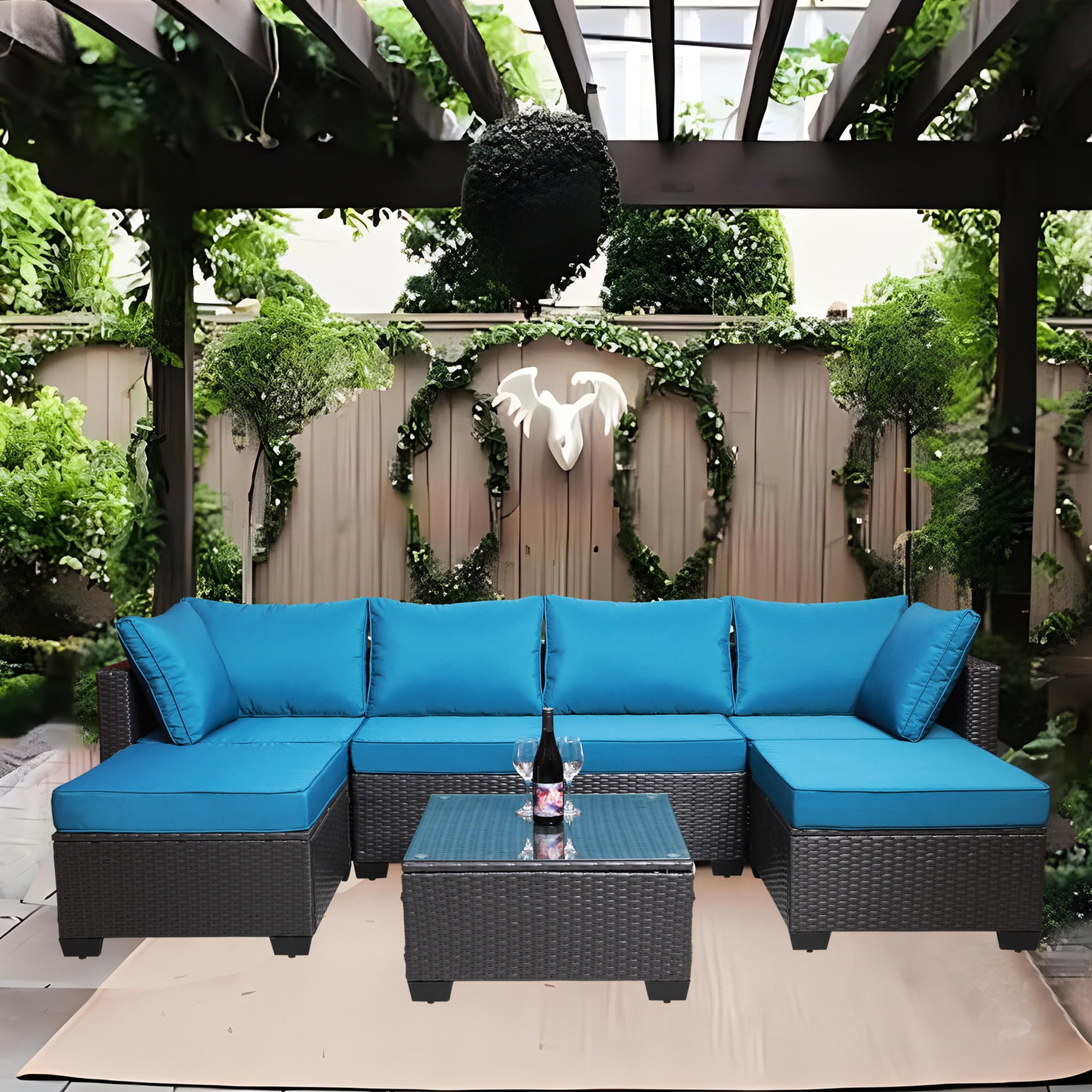 Black+Blue Modern Patio Set - Sunlight and Water Resistant - Outdoor ...