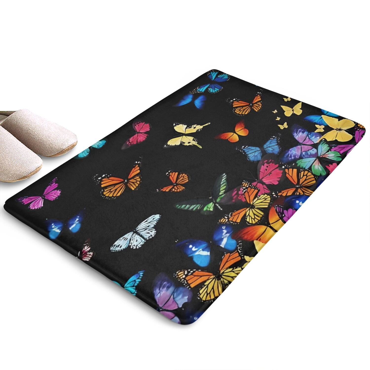 Black Blue Orange Butterfly Flannel Non Slip Door Rugs,Washable Door ...