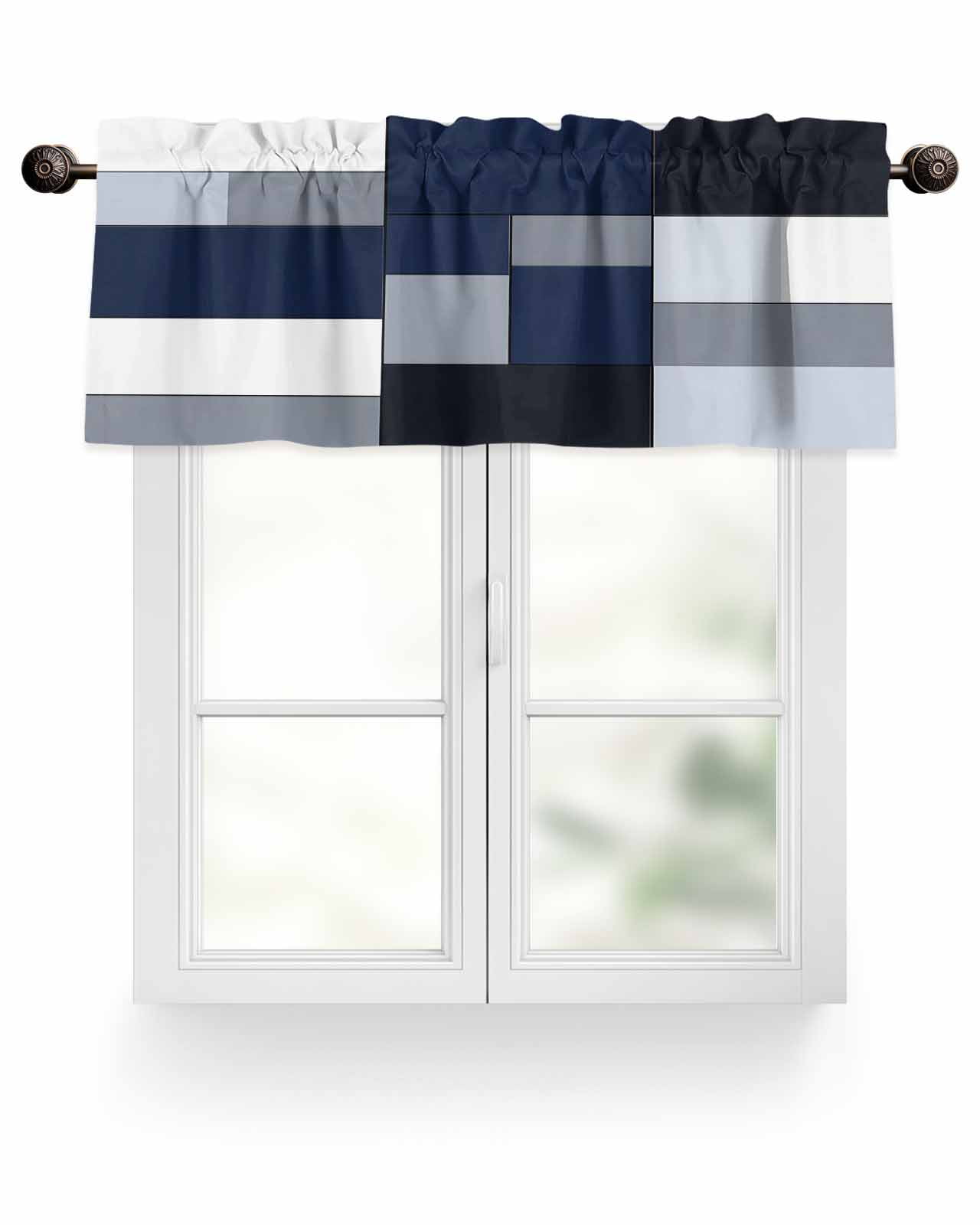 Black Blue Patchwork Valances for Windows Abstract Geometric Art ...