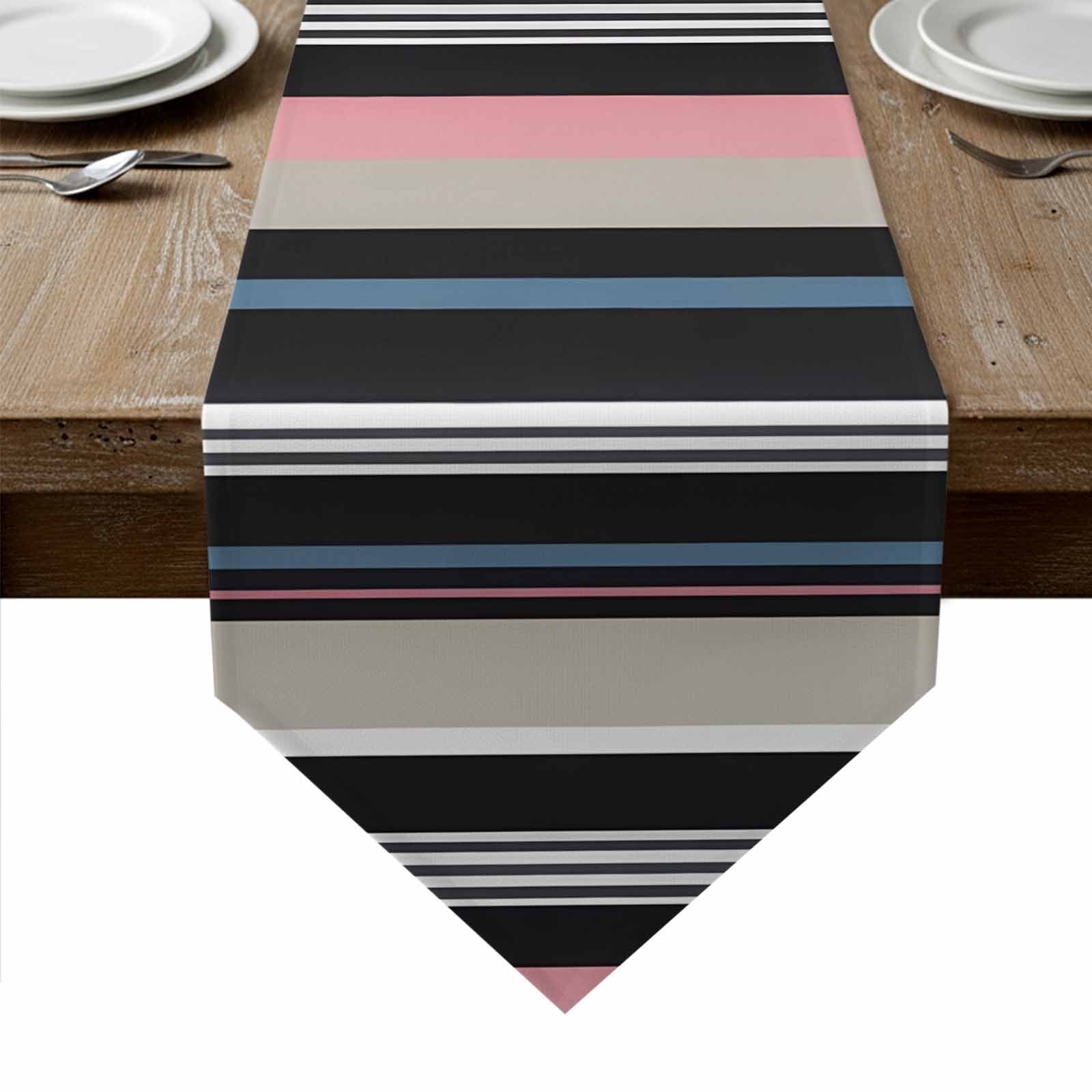Black Blue Pink Striped Table Runner Linen Burlap Table Runner 72 ...