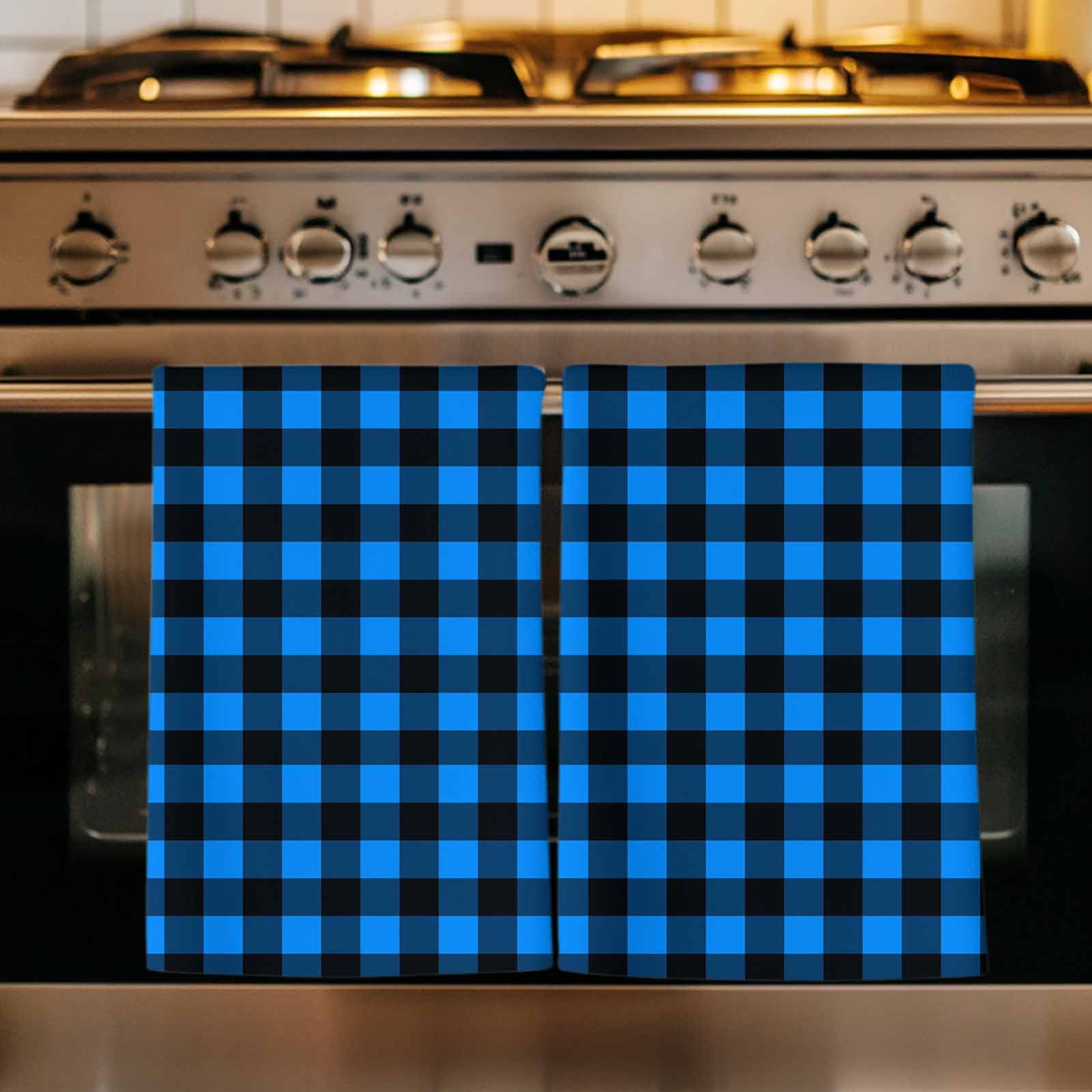 Black Blue Plaid Kitchen Towels Set of 1, Country Buffalo Checked ...
