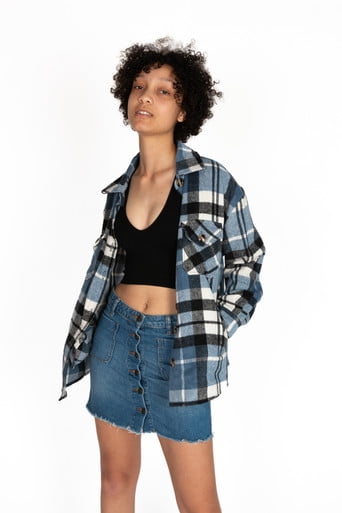 Black & Blue Plaid Oversized Shacket - Women's Long Sleeve Button Up ...