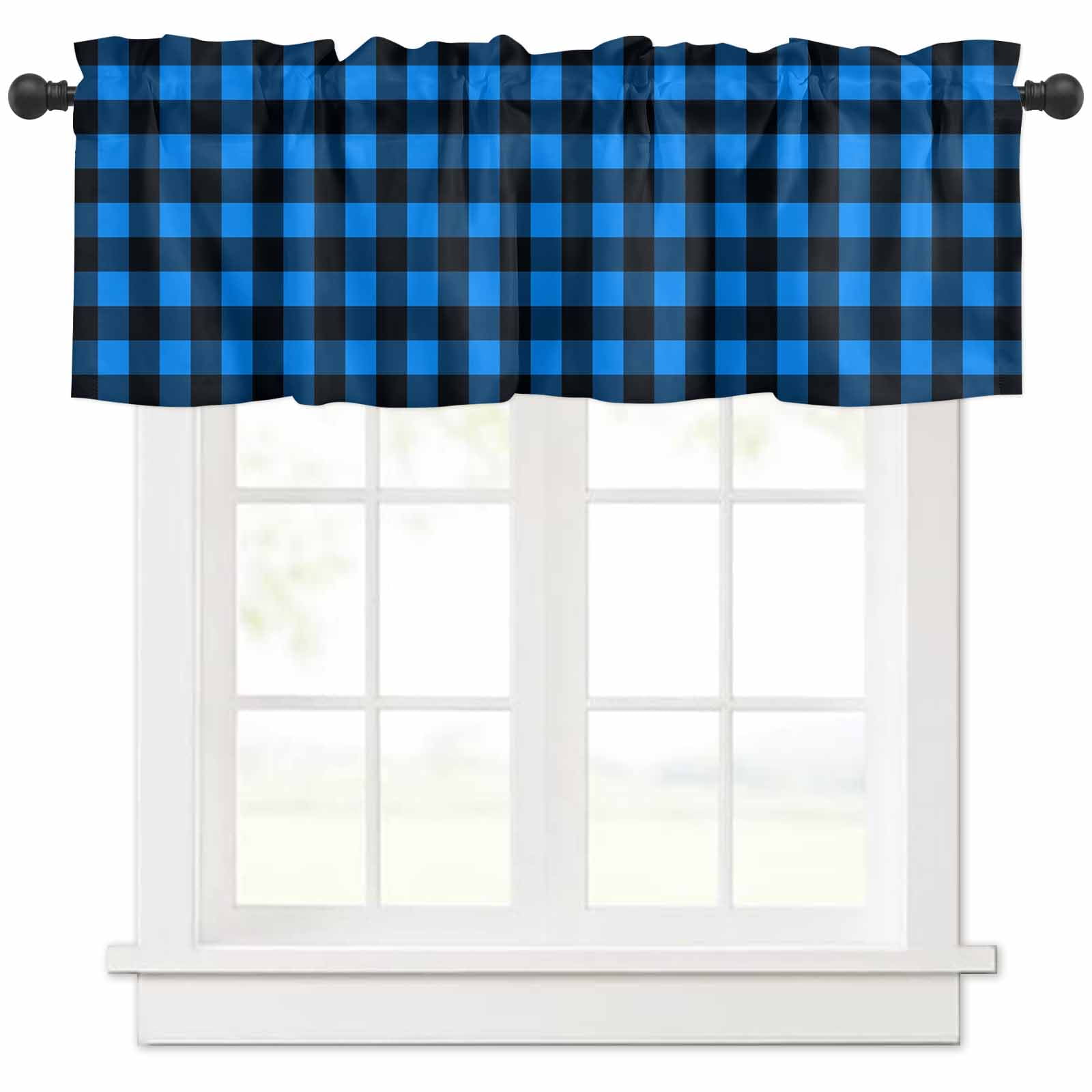 Black Blue Plaid Valances for Windows Farmhouse Kitchen Curtains ...