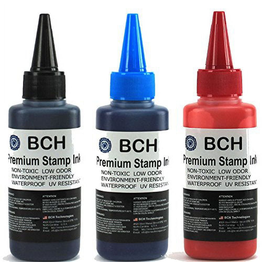 BCH Non-Toxic Black Blue Red Stamp Ink Refill - Premium Grade, Durable ...