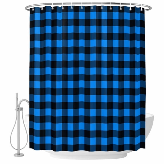 Black Blue Retro Plaid Bathroom Shower Curtains with Hooks, Pastoral ...