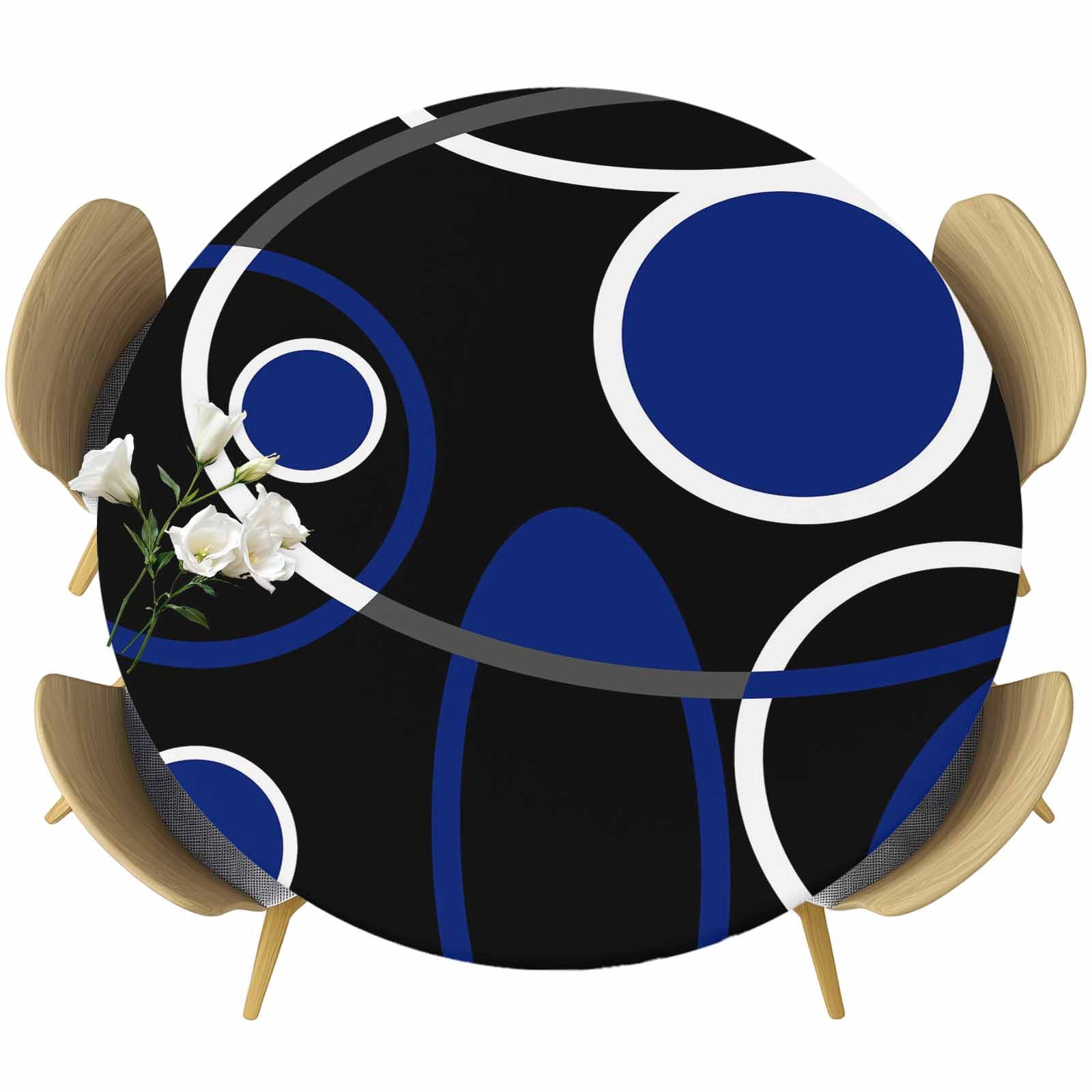 Black Blue Round Tablecloth, Fitted Table Cover with Elastic for 45"-54 ...