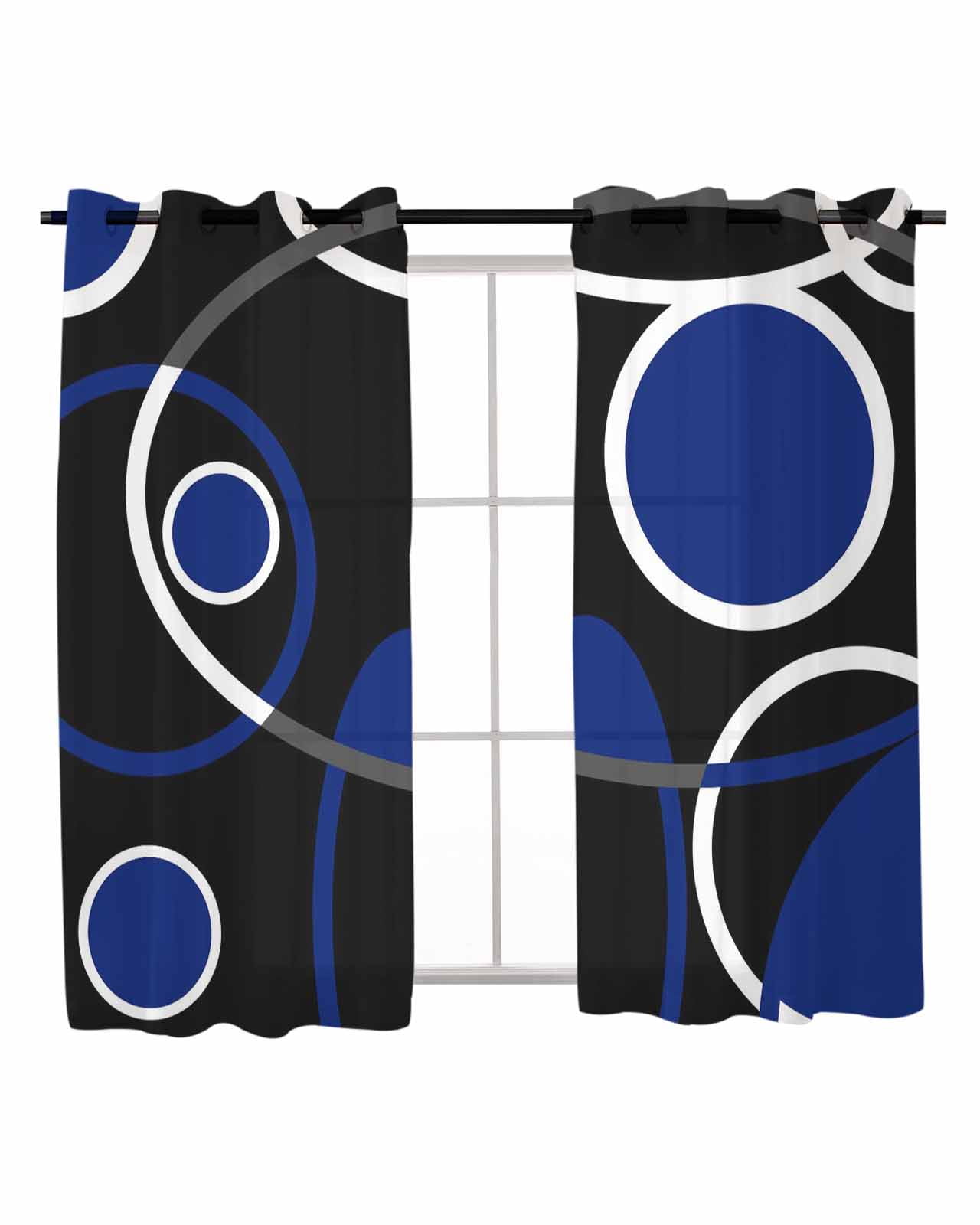 Black Blue Sheer Curtains 45 Inch Length 2 Panels White Circle ...