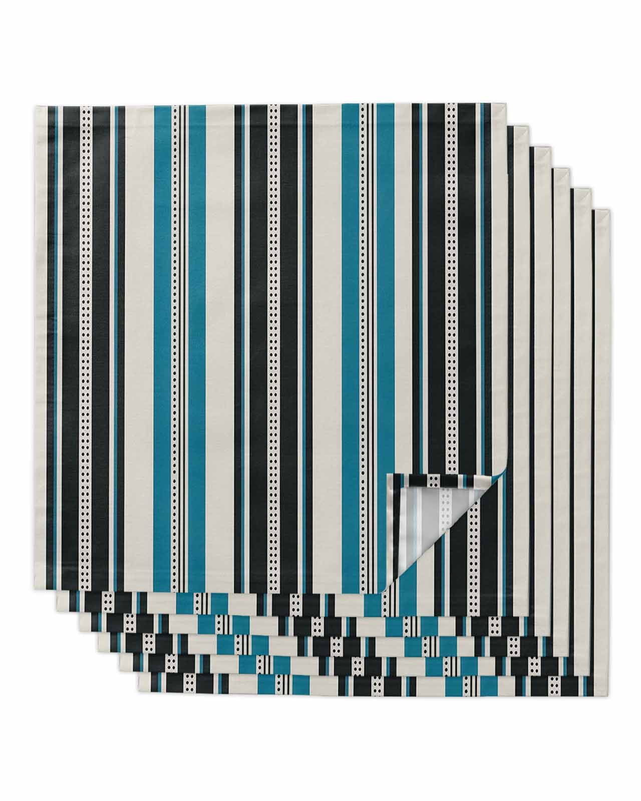 Black Blue Striped Cloth Napkins Set of 6 Reusable Dinner Napkins ...