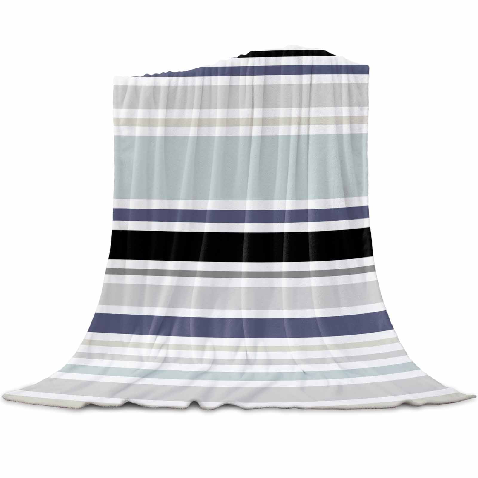 Black Blue Stripes Fleece Blankets for Couch, Modern Artistic Abstract ...