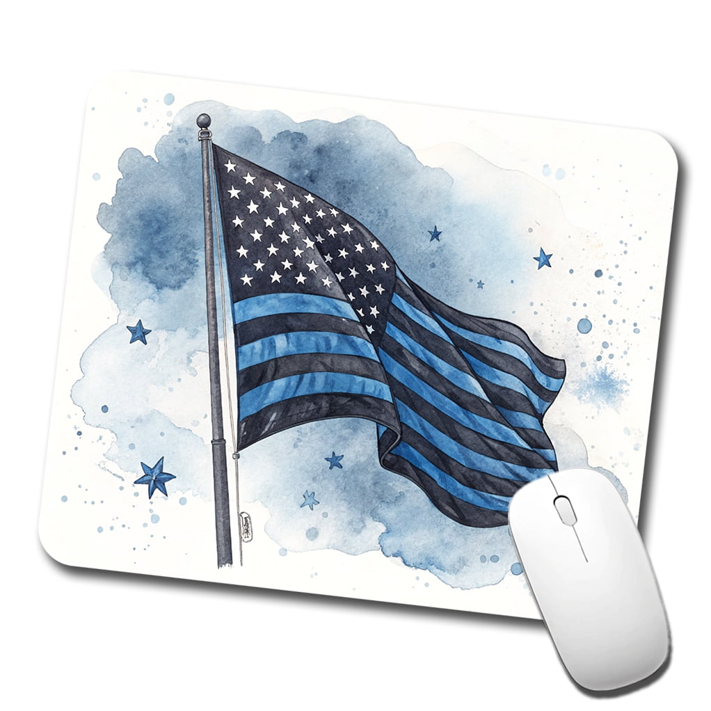 Black Blue Waving American Flag Watercolor USA United States Mouse Pad ...