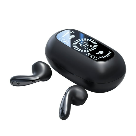 Black Bluetooth Earbuds Half In-Ear Design With Clear Digital Display ...