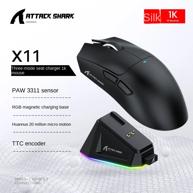Black Bluetooth Gaming Mouse, Triple Mode Connection, Touch Magnetic ...