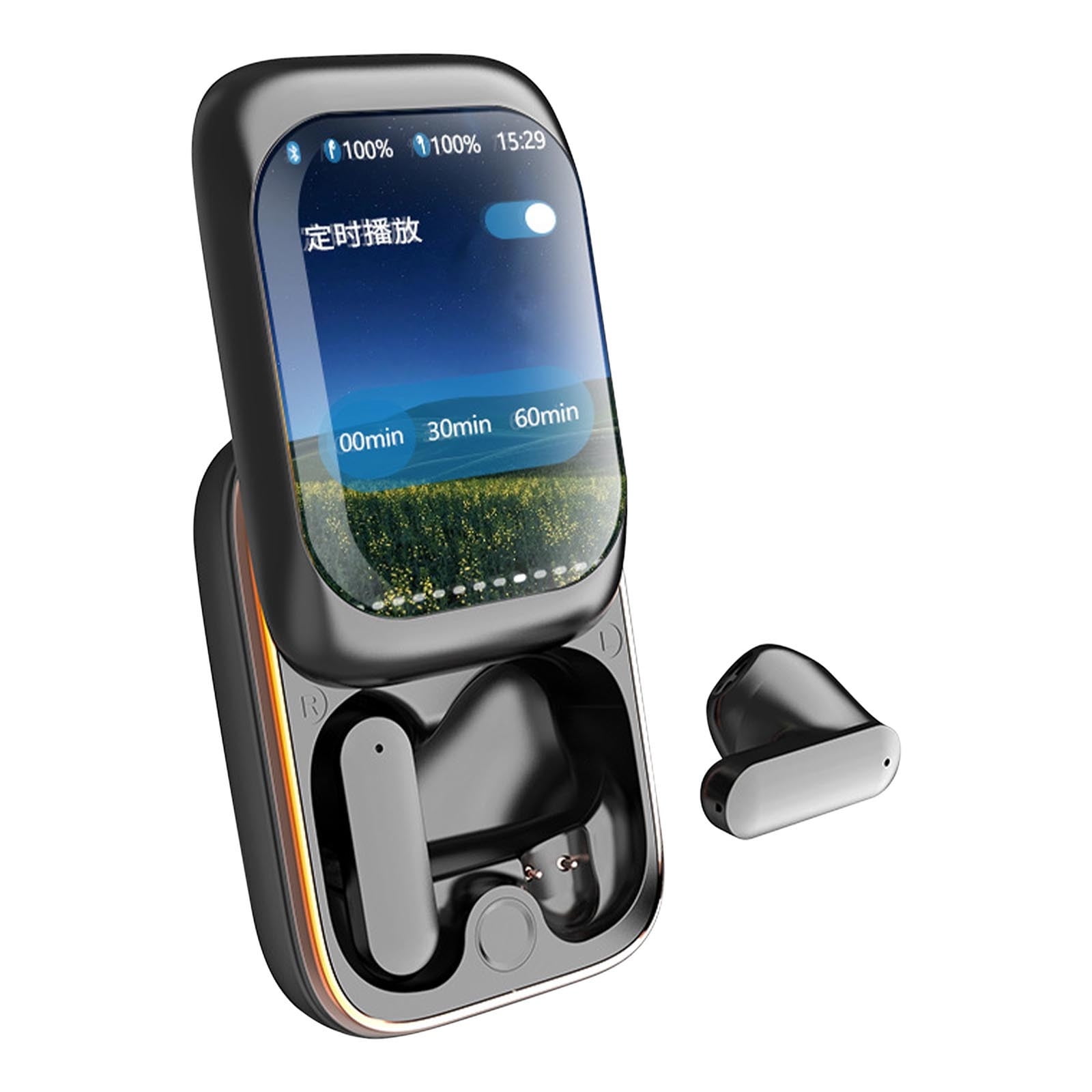 Black Bluetooth Headset Hd Display Screen Noise Reduction Long Battery ...