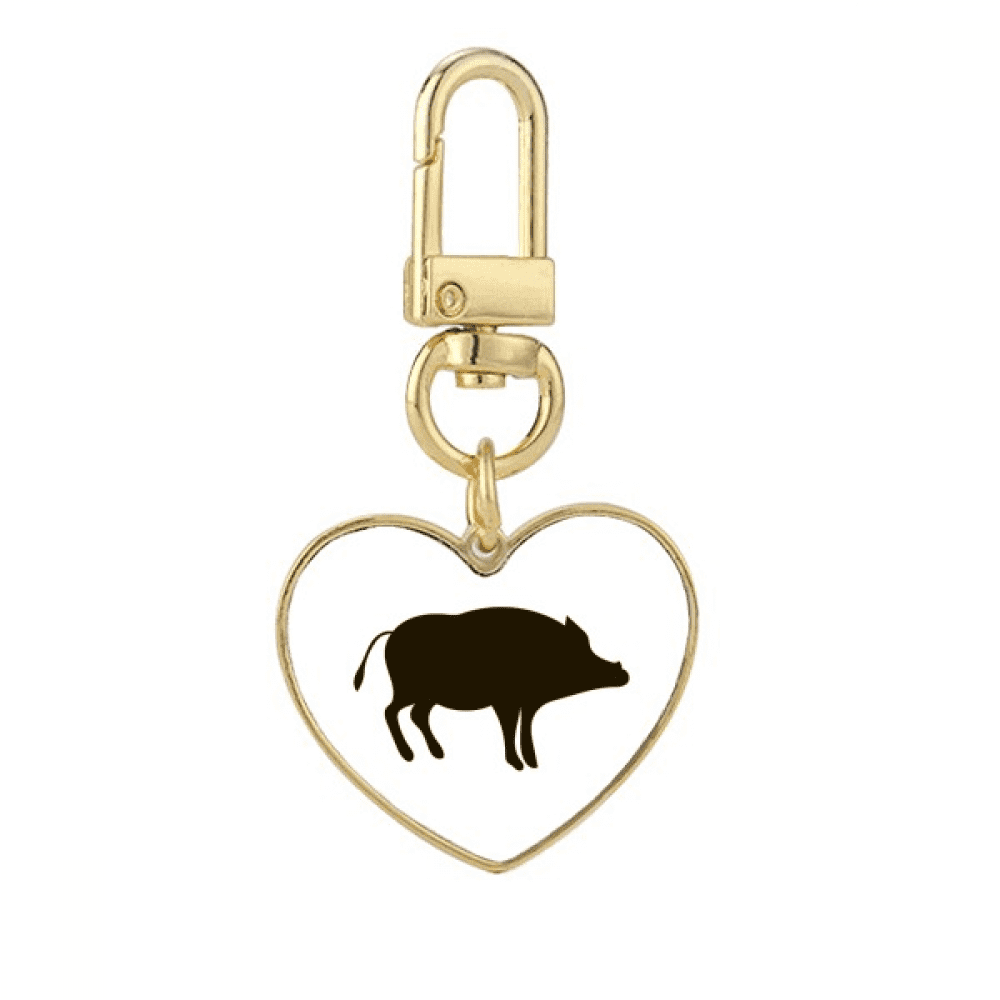 Black Boar Cute Animal Portrayal Gold Heart Keychain Metal Keyring ...