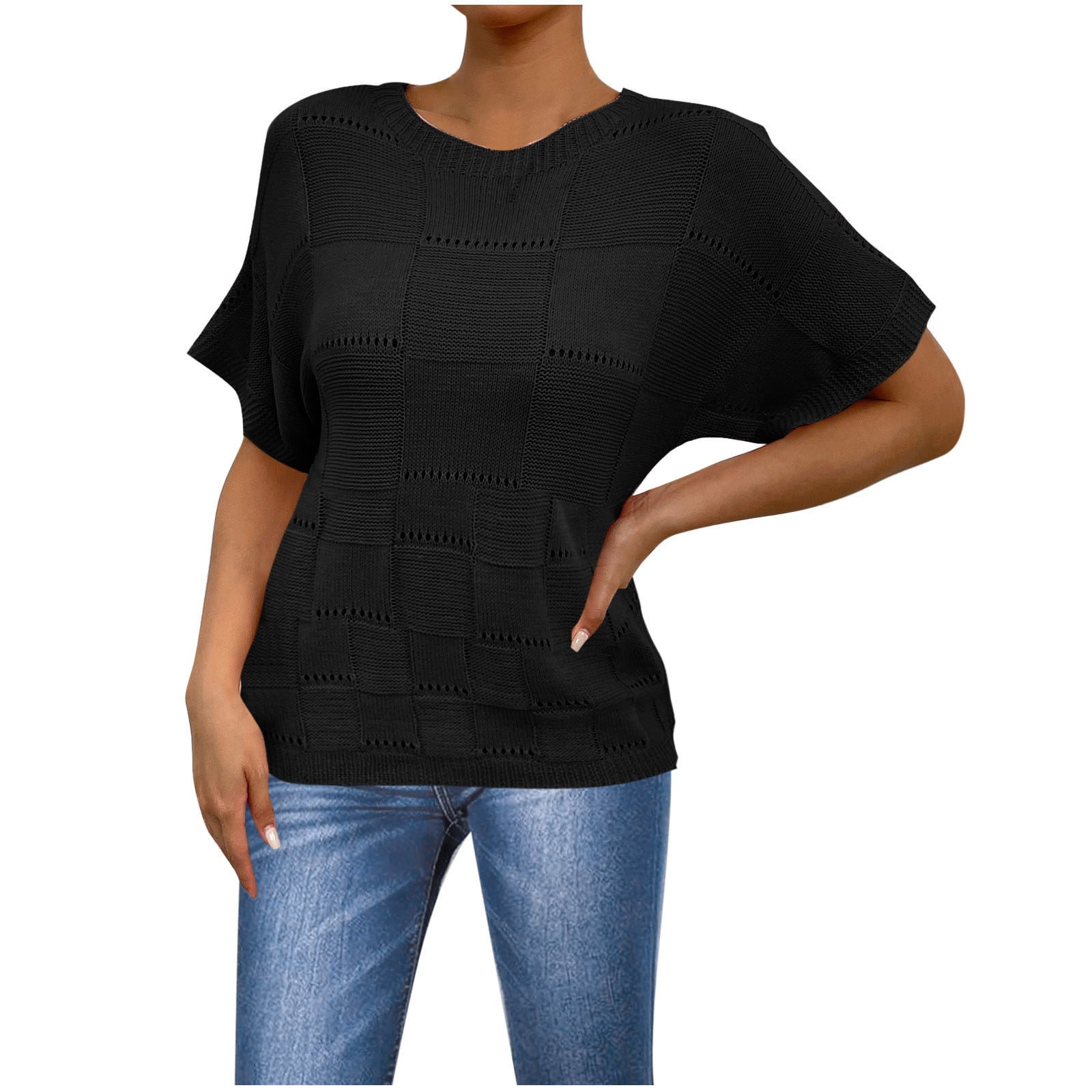 Black Boat Neck Lace Hood for Women Winter Fall Short Sleeve Loose Fit ...
